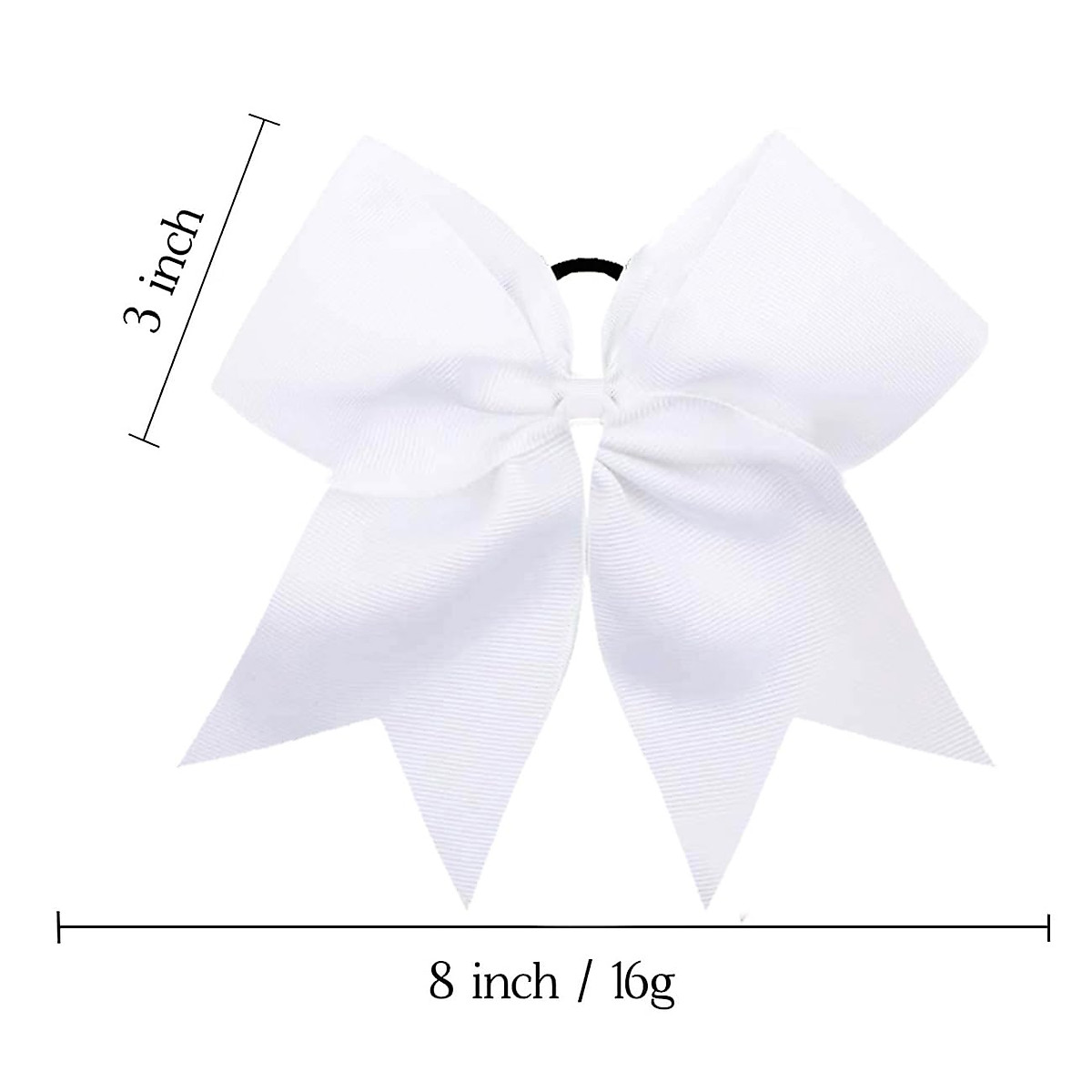 6 Packs Cheer Bows 8 Inch Jumbo Cheerleading Hair Bow Large Cheer Hair Bows with Ponytail Holder for Teen Girls Softball Cheerleader Hair Bows (White)
