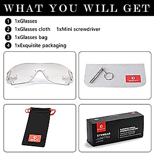DeBuff Y2K Sunglasses for Women Men, Rimless Shield Wrap Around Sunglasses 2000S Trendy Oversized Fashion Frameless Glasses