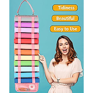 FINESUN Vinyl Roll Holder, Criсut Accessories, Vinyl Storage with Visible Pocket, Vinyl Holder with 24 Elastic Compartments, Vinyl Organizer for Cricut Tools, Gift Wrap Organizer, Pink& Grey (Pink)