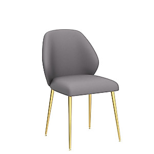 ZHENGHAO Velvet Dining Chairs Set of 2, Mid Century Upholstered Dining Room Accent Chairs Modern Comfy Tufted Side Chair with Gold Legs and Ring Pull for Kitchen Living Room Bedrooms (Grey 2pcs)