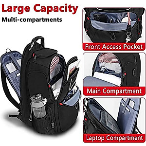 Travel Laptop Backpack, Large Expandable Backpacks with USB Charging Port, Anti Theft College School Bookbag Airline Approved, TSA Business Bag Gift for Women Men Fit 17.3 Inch Computer, Black