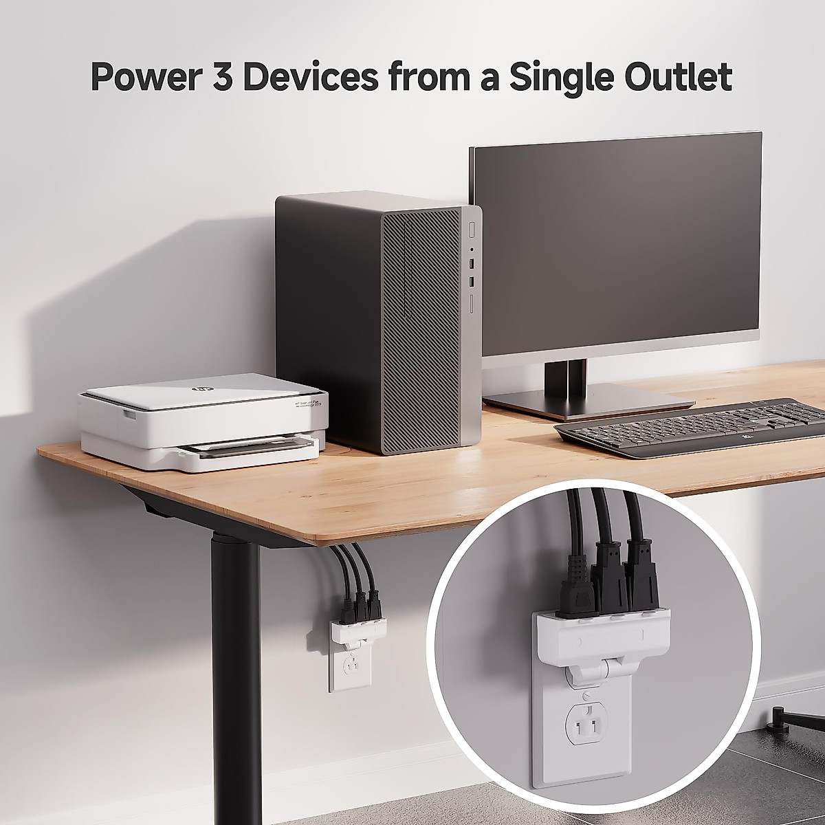 [UL Listed] Cable Matters 2-Pack 3 Outlet Grounded 180 Degree Swivel Wall Tap in White (Swivel Outlet, 3 Plug Outlet Adapter, Multi Plug Outlet, Outlet Extender)