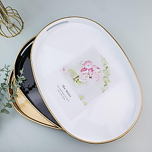 Omuriko Pink Oval Decorative Tray with Handles, Versatile Serving Tray for Coffee Table, Ottoman, Ideal for Serving, Displaying, Organizing