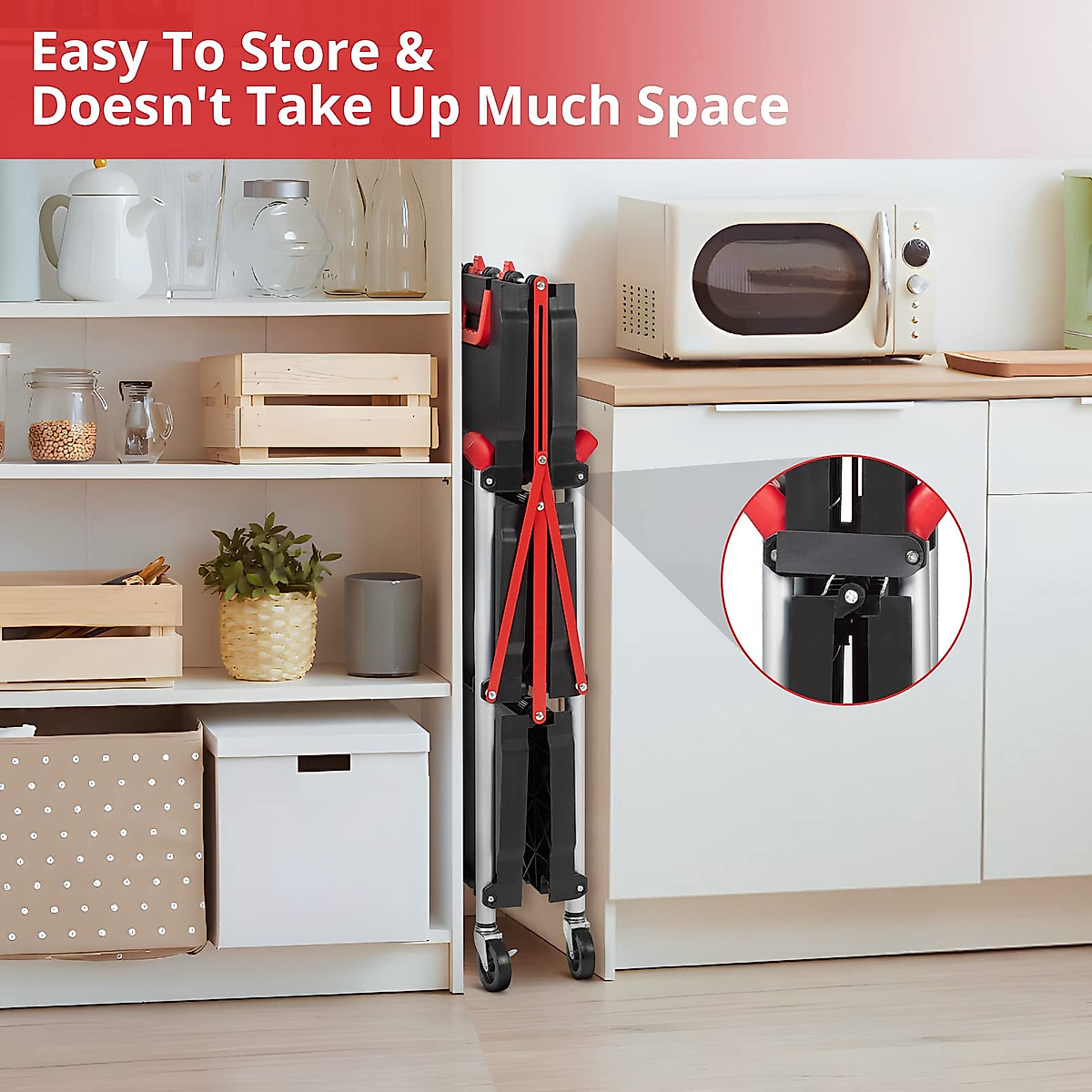 Towallmark Portable Folding Service Cart, 3 Tier Folding Utility Cart, Collapsible Utility Carts for Office, Warehouse, and Home, 56 Lbs Load Capacity per Shelf (Black & Red)