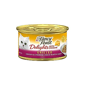 Purina Fancy Feast Grilled Gravy Wet Cat Food, Delights Grilled Chicken & Cheddar Cheese Feast - (24) 3 oz. Cans