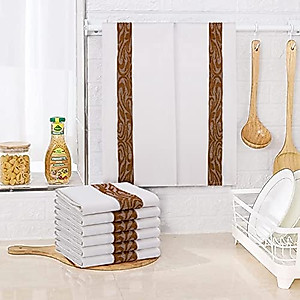 RUVANTI 100% Cotton Kitchen Towels Jacquard, Dish Towels for Kitchen, Washable Dish Cloths, Soft Tea Towels, Super Absorbent for Cleaning, Dishcloths for Quick Drying, 16x26, 12 Pack – Brown & White