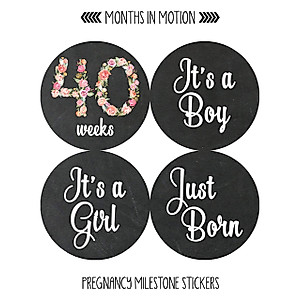 Months In Motion Pregnancy Weekly Belly Growth Stickers - Week to Week Pregnant Expecting Photo Prop - Maternity Keepsake - Baby Bump - Large Set of 36 Weekly Photo Sticker
