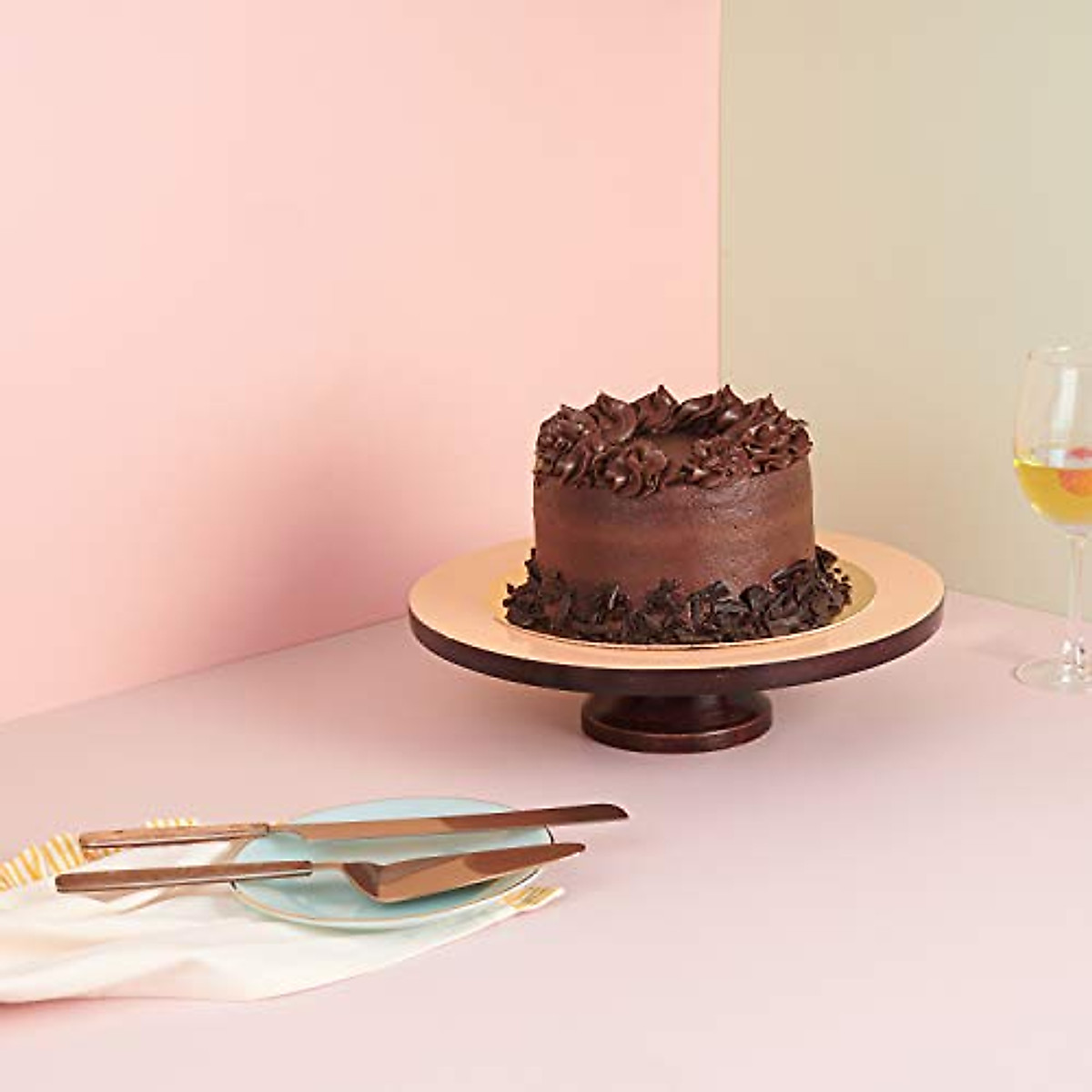 Folkulture Cake Knife and Server Set, Stainless Steel Cake Cutting Set for Wedding, Pie or Patry Serving Set for Home Decorations, Large 2-Piece Dessert Set for Boho Gifts, Rose Gold