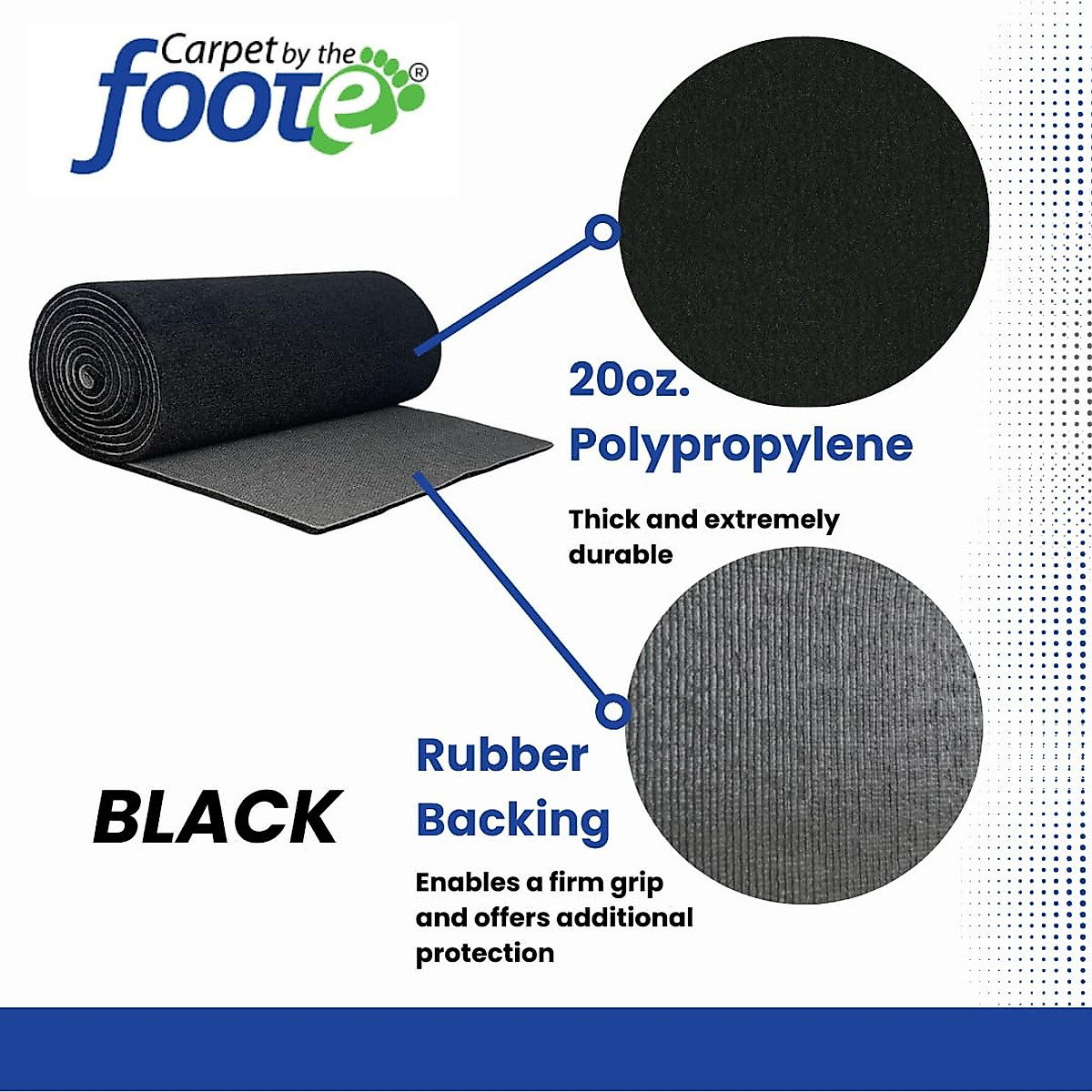 Carpet by the Foote, 20oz Boat Trailer Bunk Carpet, Trailer Guide Carpet, Marine Carpet, Boat Carpet, Bunk Padding, 18"(in.) Wide x 12'(ft.) Long, Black