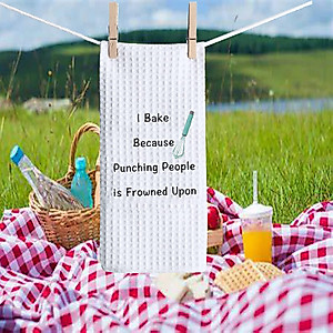 Baker Gift Baking Kitchen Towel I Bake Because Punching People is Frowned Upon Towel Pastry Chef Gift Culinary Student Gift