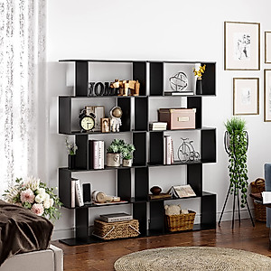 HOMEFORT Pack of 2 Geometric Bookshelf,5-Tier Modern Bookcase, Set of 2 Open Shelf and Room Divider, Freestanding Display Storage Organizer, Decorative Shelving Unit for Home Office and Living Room