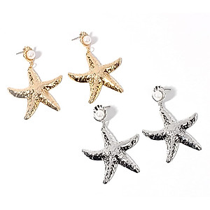 Anlagrace Halloween Gold Big Starfish Earrings with Pearl for Women Girls Boho Sea Star Earrings Gold Earrings Fashion Jewelry Casual Women Accessories for Prom Bridesmaids Beach Wedding Jewelry (gold)