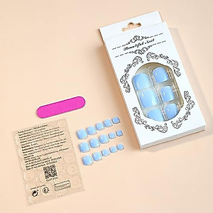 24 Pcs Press on Toenails Light Blue Fake Toe Nails Acrylic Toe Nail Press ons Solid Color Designs Short Square False Toenails Glue on Toenails for Women
