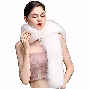 Bettli Women's Men's Extra Large Faux Fox Raccoon Fur Scarf Collar Stole Shawl (White)