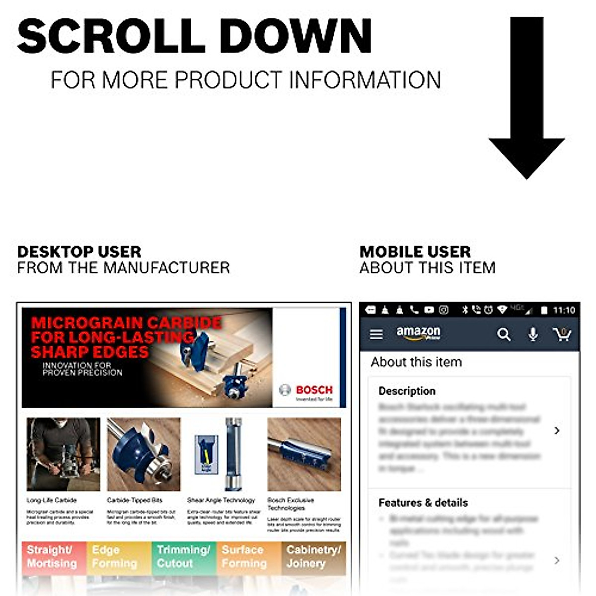 Bosch 85621M 1-3/8 In. x 3/4 In. Carbide Tipped Beading Stile Bit