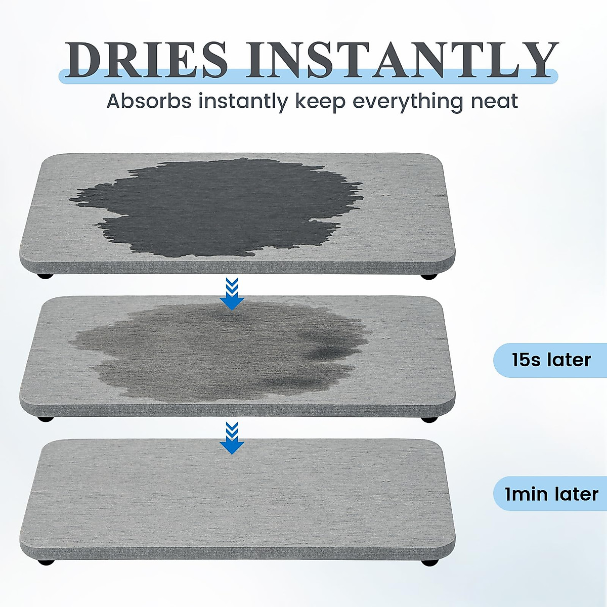 Water Absorbing Stone Tray For Sink,2 Pack Instant Dry Sink Organizer Bathroom,Fast Drying Stone Sink Tray,Fast Drying Sink Caddy（Grey)