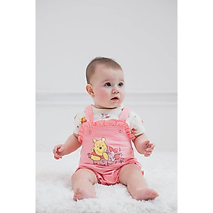 Disney Piglet Winnie the Pooh Newborn Baby Girls French Terry Short Overalls and T-Shirt Pink/White 0-3 Months