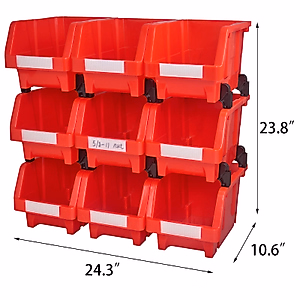 Aerkaa Large plastic garage storage bins Shelf storage bins Wall Mounted storage bins(Red, pack of 9)