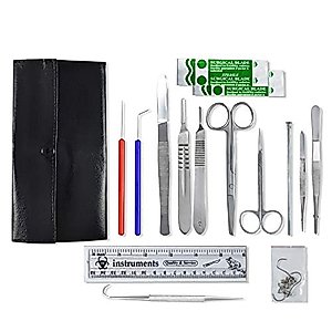 Comprehensive Dissecting kit for Biology, Anatomy and Veterinary Students, 15 PCs in Leatherette Case, Ideal for in-Lab and Home Schooling Dissection Learning