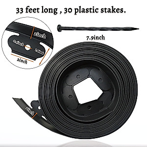 No Dig Landscape Edging - Flower Bed Lawn Garden Border Rubber Edging for Wild Flower Garden Yard (30Feet-Black)