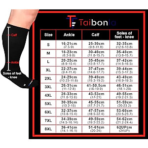 Taibonla 4XL Wide Calf & Big and Tall 20-30 mmHg Compression socks Men and Women-Black