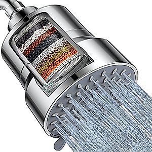 Filtered Shower Head, 3 Modes High Pressure Shower Head with 15 Stage Hard Water Shower Filter Cartridge for Remove Chlorine and Harmful Substances