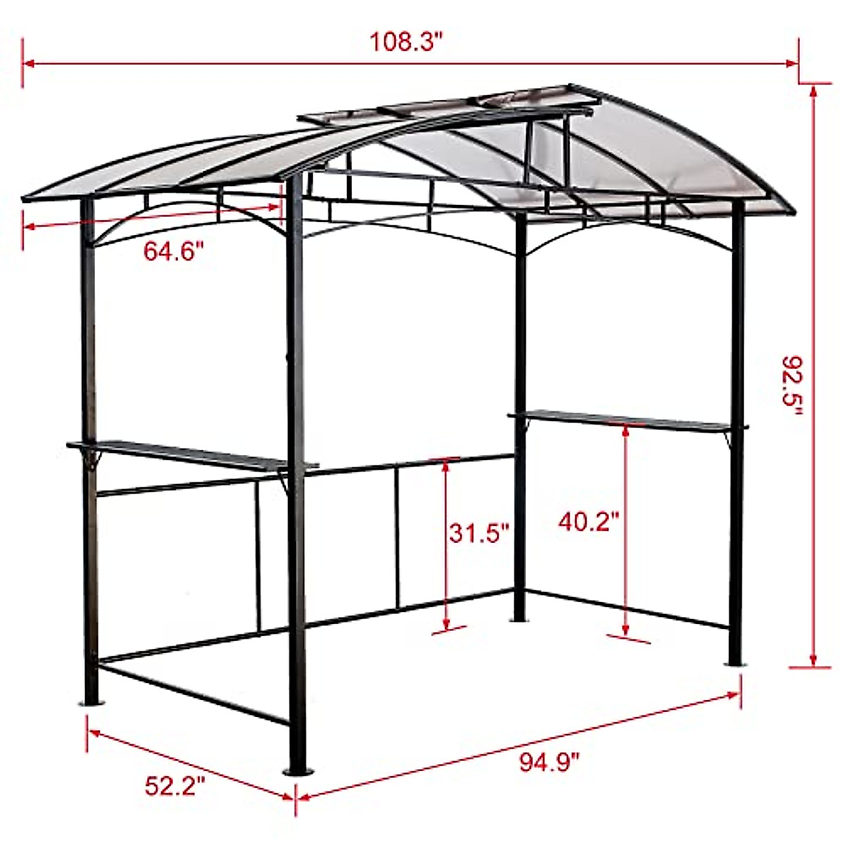 Voohek Grill Gazebo 8x5ft, Outdoor Patio Canopy, BBQ shelter with Steel Hardtop and Side Shelves,Black