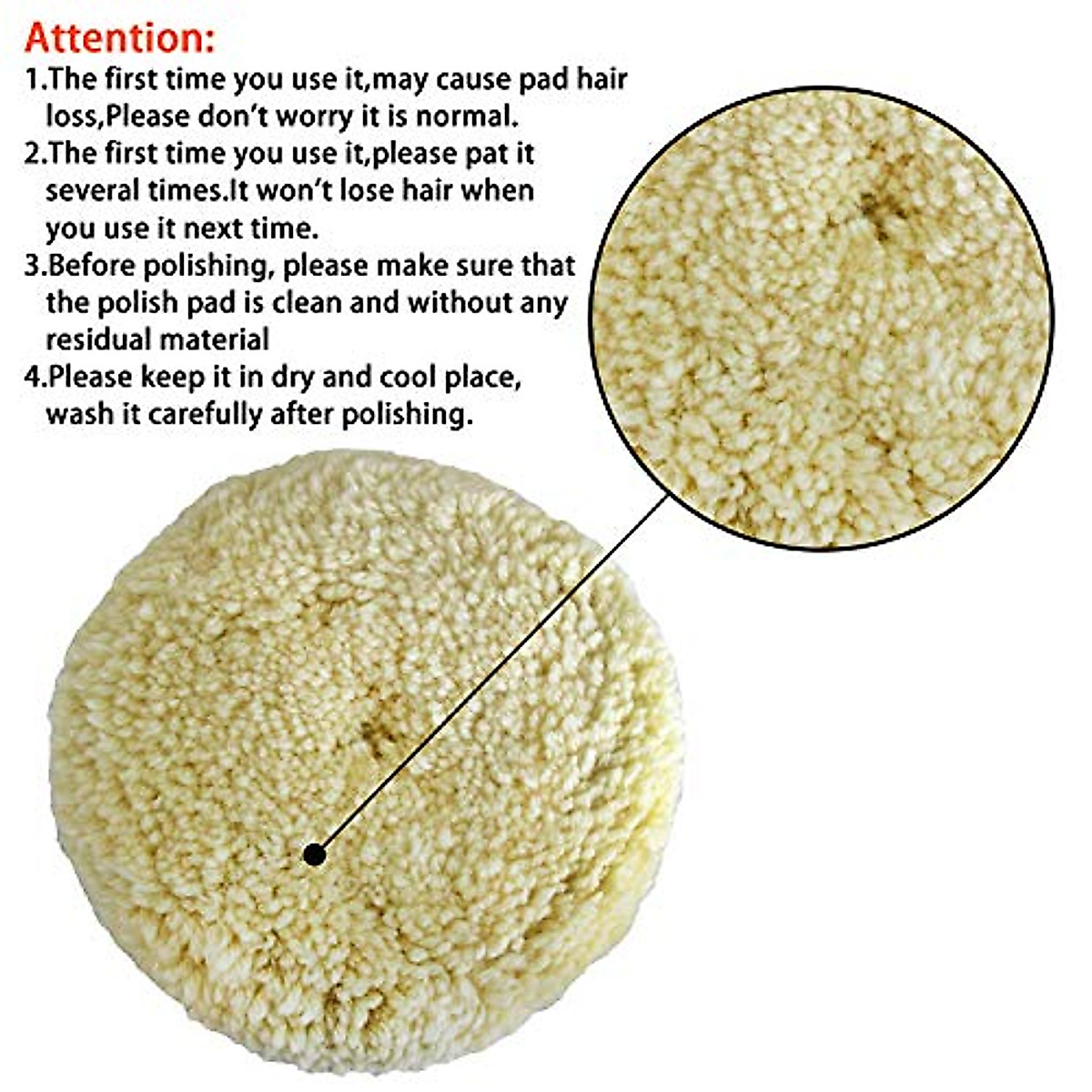 Polishing Pad Buffing Pads Kit 2PCS 6inch 100% Natural Wool Hook & Loop Grip Buffing Pad for Compound Cutting & Polishing for Car Polishing Motorcycle Washing Machine Refrigerator Furniture etc