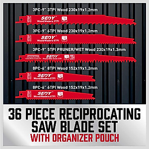 36-Piece Ultimate Reciprocating Saw Blade Set - Premium Sawzall Blades, Durable Wood & Metal Cutting Blades with Storage Pouch, Long-Lasting Pruning Blades