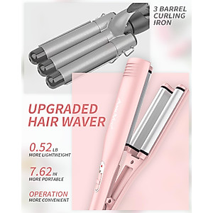 AmoVee Travel Hair Crimper Curling Iron, Professional Mini Hair Waver 0.59 Inch Three Barrel Curling Iron, Hair Crimper Small Negative Ions, Dual Voltage