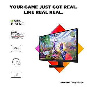 OMEN 25i Gaming Monitor, 1080p IPS FHD Display 165Hz with 1ms VESA HDR 400, NVIDIA G-SYNC Compatible, AMD FreeSync Premium Pro, VESA Mounting, Console Compatible, Eyesafe Screen (Renewed), Black