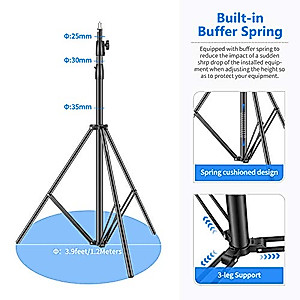 Neewer Heavy Duty Light Stand 10 Feet/3 Meters Adjustable Spring Cushioned Metal Photography Tripod Stand for Photo Studio Softbox, Flash Monolight, Ring Light and Other Photographic Equipment(Black)