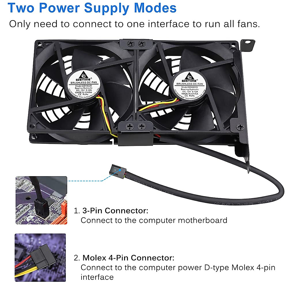 GDSTIME Graphic Card Fans, Graphics Card Cooler, Video Card Cooler, PCI Slot Dual 90mm 92mm Fans, VGA Cooler