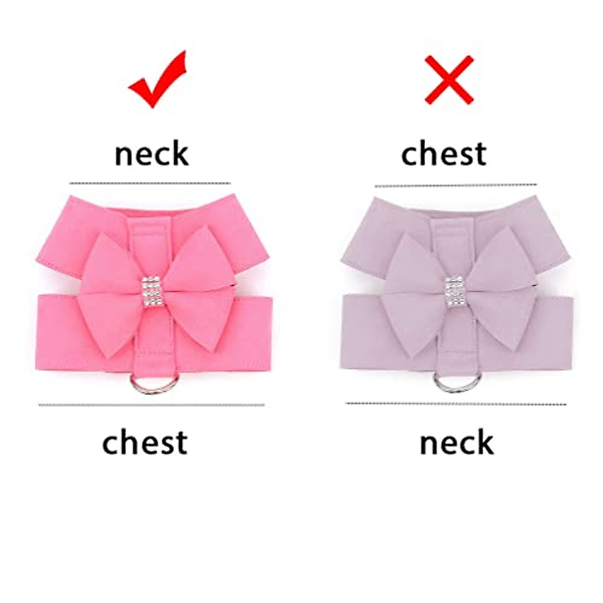 SELMAI Small Pet Dog Cat Bling Rhinestone Harness and Leash Set Bow Girls Soft Ultra Suede Leather, Adjustable/No Pull Pink L