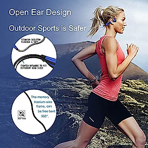 Wireless Bone Conduction Headphones Bluetooth V5.0 Waterproof IPX8 Titanium Alloy Open-Ear Sport Bluetooth Headset Built-in 16GB MP3 Player for Swimming, Diving Water, Gym, Spa and Outdoor Sports