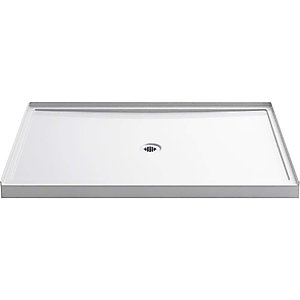 KOHLER K-8659-0 Rely 60" x 42" Acrylic Alcove Shower Base with Single-Threshold, Molded-In Textured Floor, Center Drain, White