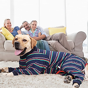 CAVSOIR Dog Recovery Suit E-Collar Alternative Pet Abdominal Wounds Protector Shirt Long Sleeve Dog Pajamas Anti Licking Prevent Shedding Hair Jumpsuits for Medium Large Dogs (M, Strip)