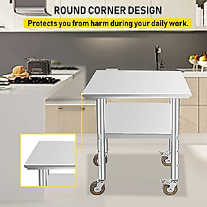 Karpevta Stainless Steel Work Table 24x12 inch Outdoor Prep Table Stainless Steel Prep Table Commercial Kitchen Table with Adjustable Under Shelf for Home,Restaurant and Hotel