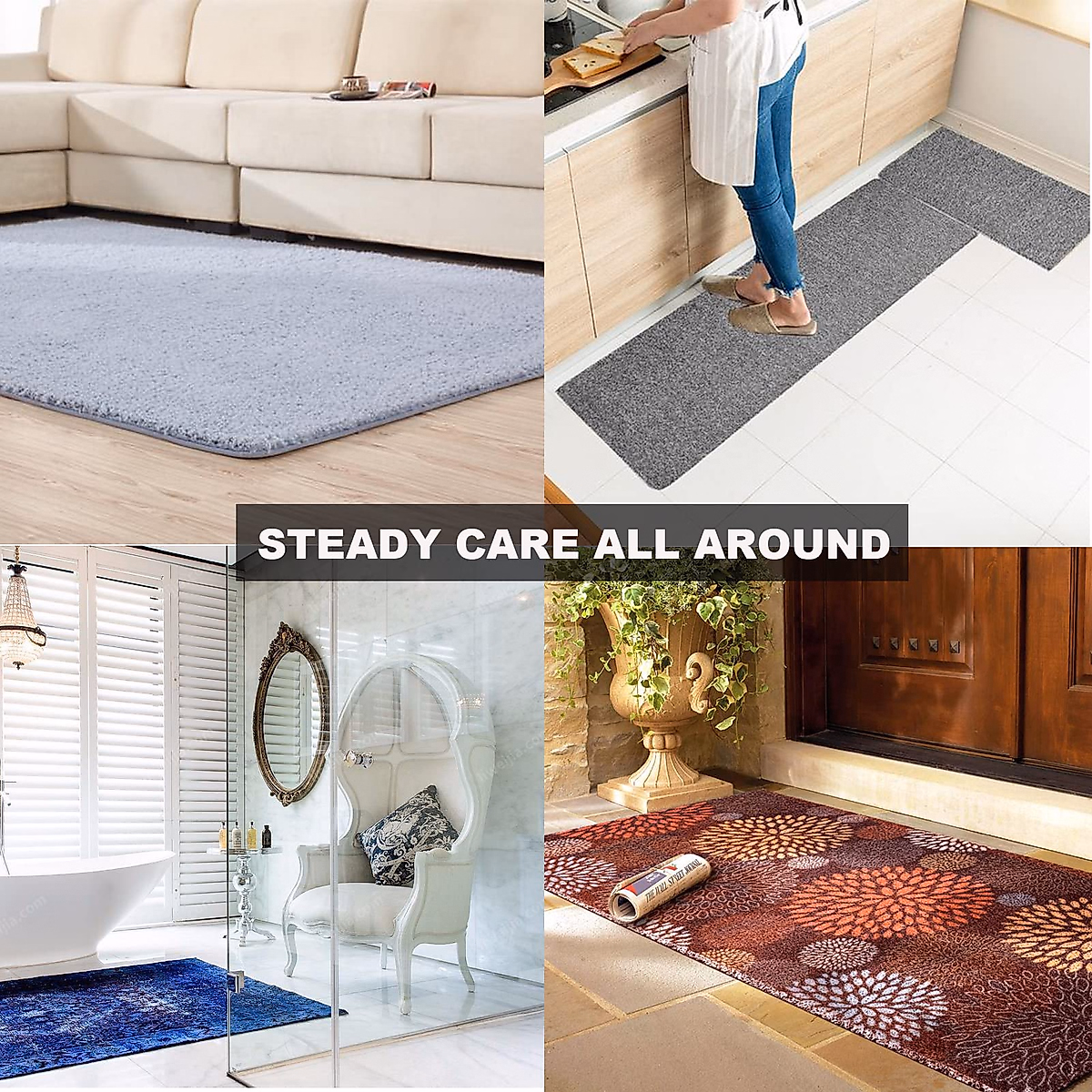 Rug Gripper Tape for Hardwood Floors and Tiles，8 PCS Non- Slip Rug Pads Double Sided Carpet Tape Rug Corner Grippers for Area Rugs Washable Reusable Runner Rug Sticky Pad（White）