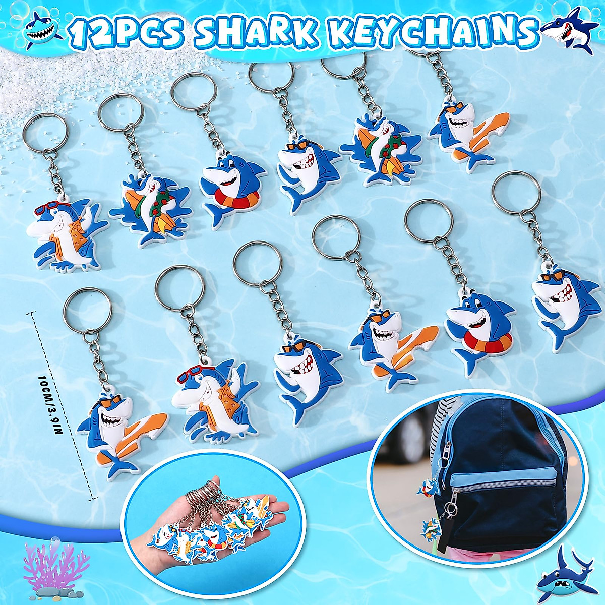 ESAG 110Pcs Shark Party Favors Birthday Supplies, Straws Bubble Wands Slap Bracelet Keychain Tattoo Sticker Toy Gift Baby Kids Boys Shark Valentines Goodie Bag Stuffer Ocean Under the Sea Party Favors