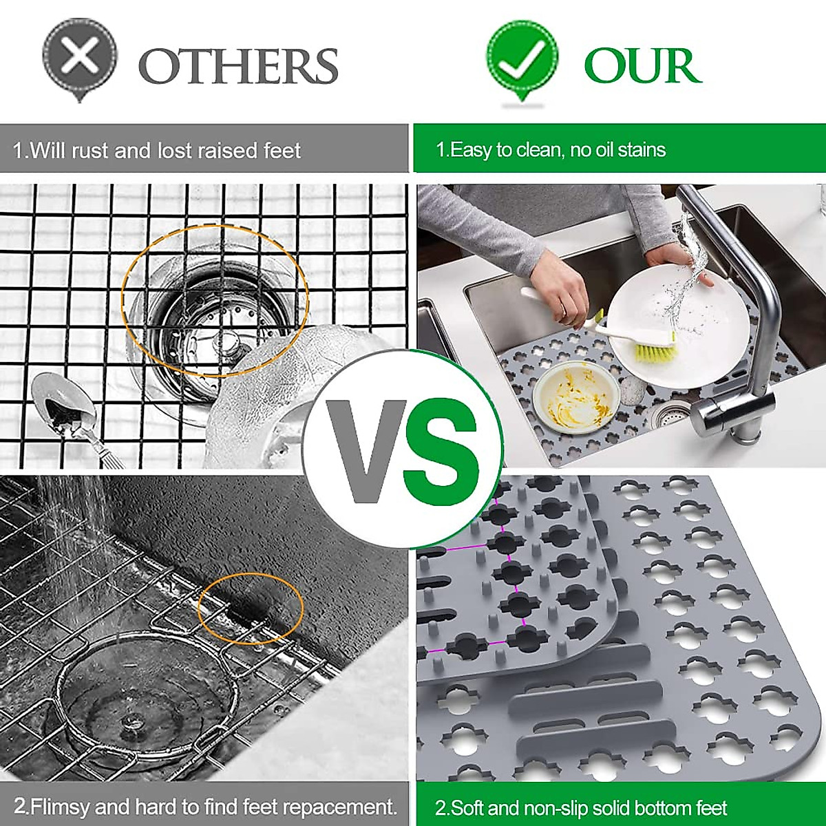 28.2''x14.2'' Silicone Sink Protector for Kitchen Sink, No-Slip Sink Grid Accessories Heat Resistant Kitchen Sink Mat for Bottom of Stainless Steel/Porcelain Sink,Rear Drain