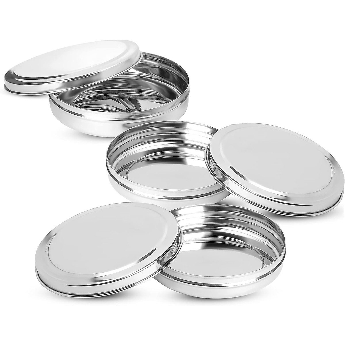 KSJONE Stainless Steel Chocolate Flat Slim and Sleek Canisters/Puri Dabba/Storage Containers Set of 3 Pcs Big Set (11 Oz, 14 Oz, 17 Oz)