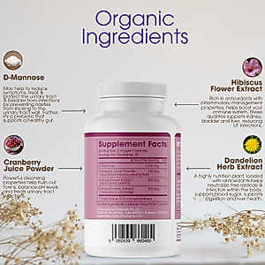 Pure D Mannose Capsules 1000mg - Fast Acting UTI Support - Urinary Tract Cleanse & Bladder Health - Cranberry, D-Mannose, Dandelion, Hibiscus Flower - 60 Veggie Caps