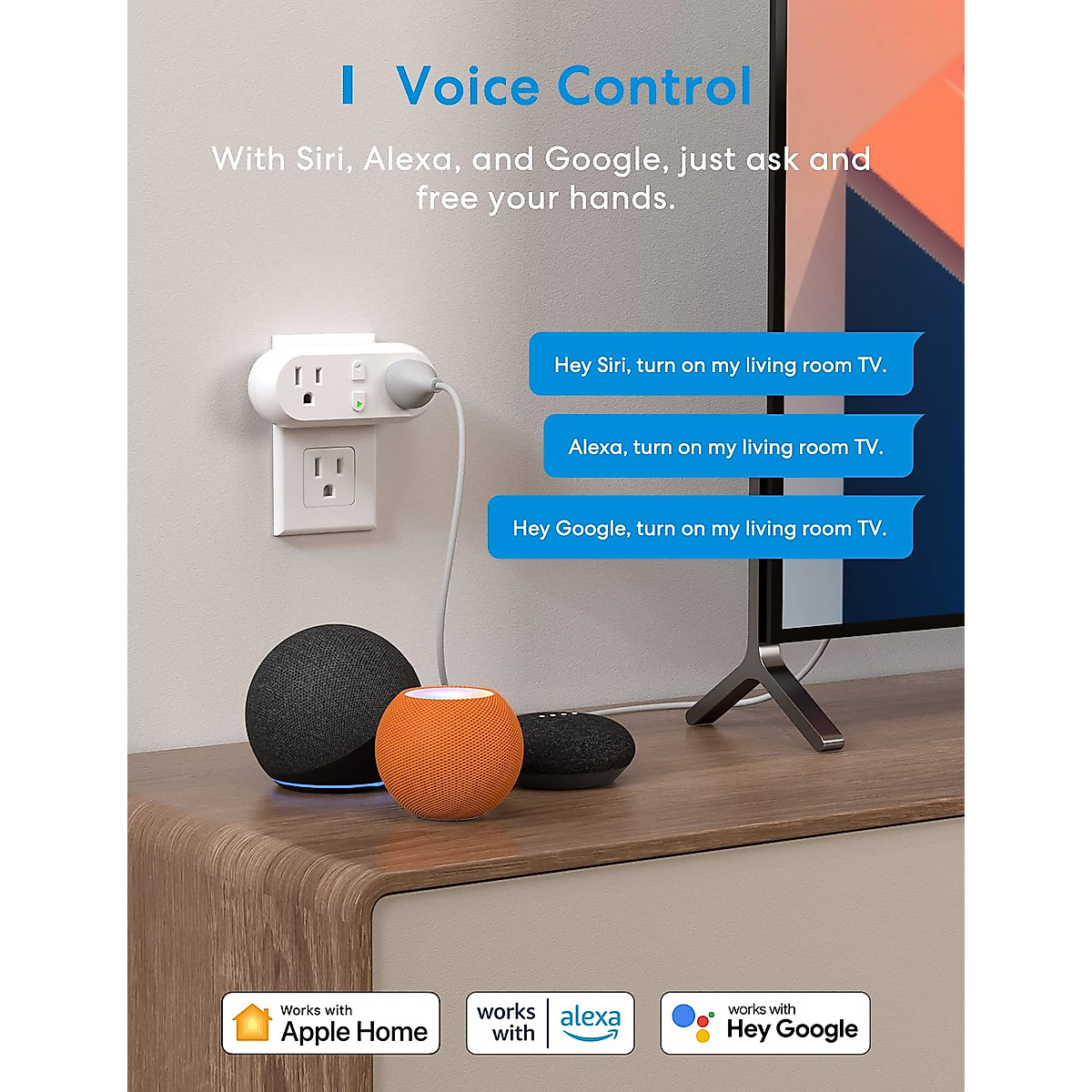 Meross WiFi Dual Smart Plug 15A Smart Outlet Supports Apple HomeKit, Siri, Alexa, Echo and SmartThings, 2 in1, Voice & Remote Control, Timer, No Hub Required, 2.4G, 2 Pack