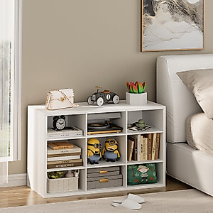 Garden 4 you Shoe Storage Bench, Cubby Shoe Rack with 9 Cubbies, 3-Tier Wood Shoe Rack Organizer, Shoe Organizer Cabinet for Entryway, Hallway, Closet and Garage, White