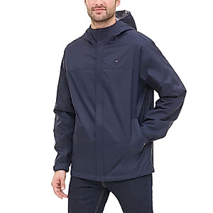 Tommy Hilfiger Men's Lightweight Breathable Waterproof Hooded Jacket, Navy, Large