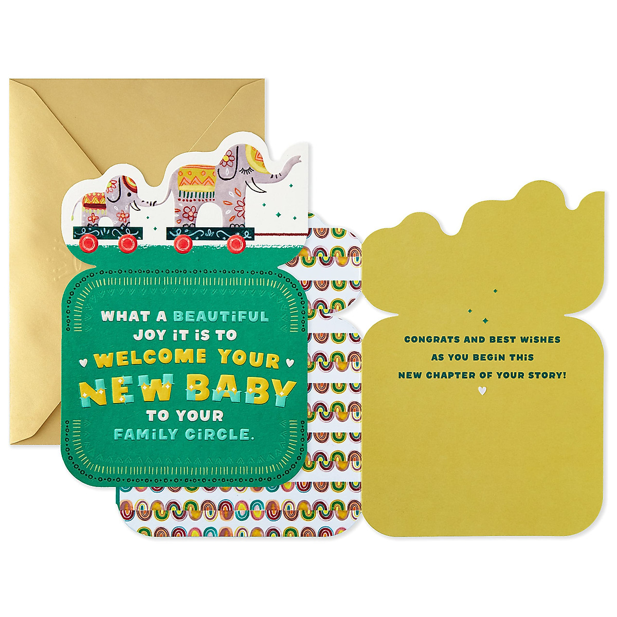 Hallmark Golden Thread Pack of 2 Baby Shower Cards (Elephants, Safari Animals) (899RZP1401)