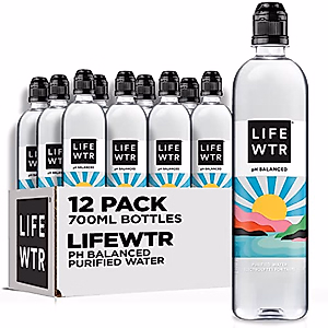 LIFEWTR Premium Purified Water, pH Balanced with Electrolytes, 100% recycled plastic bottles, 23.7 Fl Oz Flip Cap Bottles, 700 mL (Pack of 12)