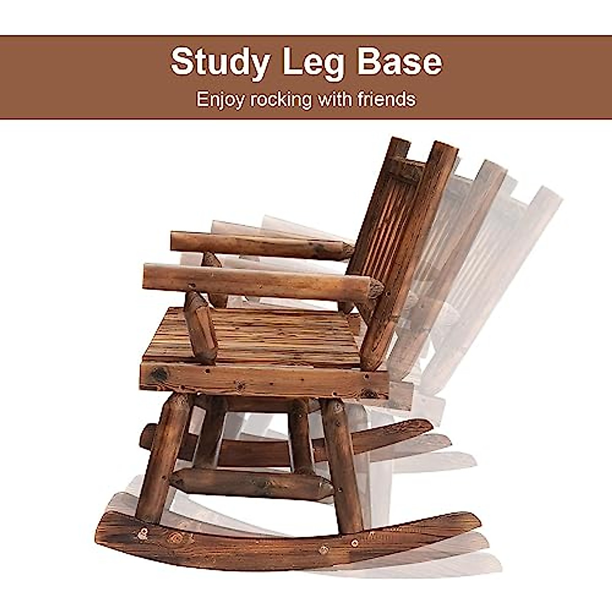 KINTNESS Outdoor Wood Double Rocking Chair - 2-Person Patio Rocker Bench for Balcony Yard Poolside