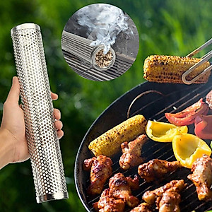 Stainless Steel Smoker Tube, Outdoor Round Barbecue Smoker Generator, High Temperature Resistance for Nuts, Coffee Beans, and More (Silver)